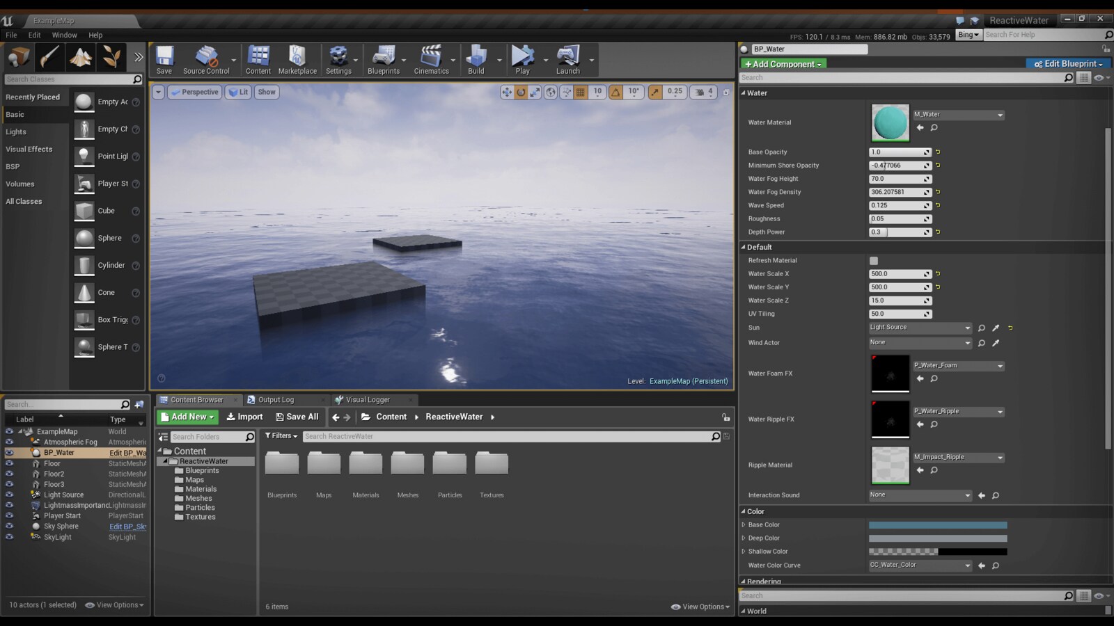 Reactive Water in Blueprints - UE Marketplace