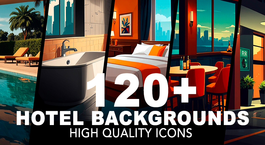 在二维资源创建的120+ HOTEL BACKGROUNDS - 虚幻引擎商城