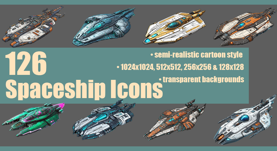 126 Spaceship Icons - Semi-realistic cartoon style w/ transparent ...