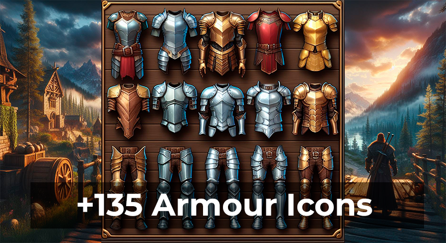 +135 Armour Icons (Realistic Style) in 2D Assets - UE Marketplace