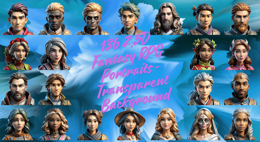在二维资源创建的136 2,5D Fantasy RPG Portraits - Transparent Background - 虚幻引擎商城
