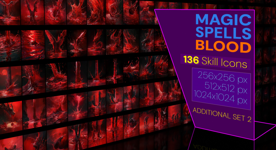 136 additional magical spell icons themed around - Blood：2Dアセット - UE ...