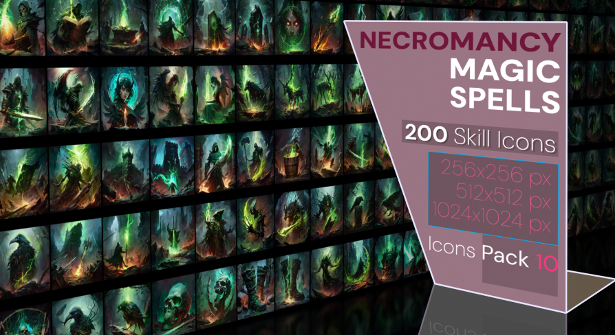 在二维资源创建的200 Magic Spell Icons Pack 10 - Necromancy - 虚幻引擎商城