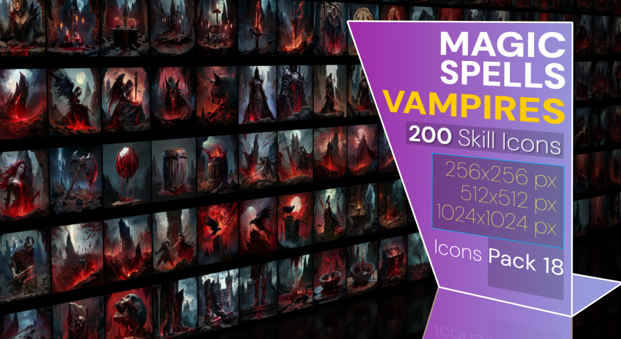 200 Magic Spell Icons Pack 18 - Vampires in 2D Assets - UE Marketplace