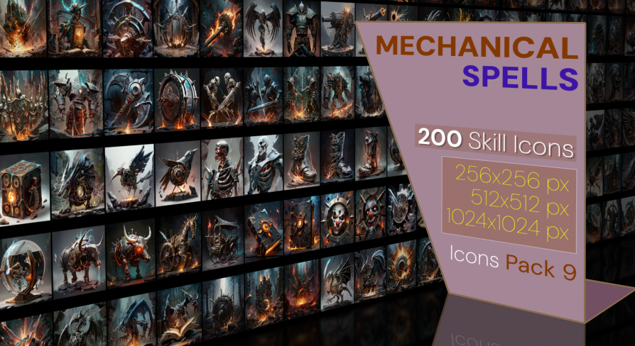 200 Magic Spell Icons Pack 9 - Mechanical：2Dアセット - UE マーケットプレイス