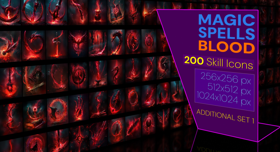 200 additional magical spell icons themed around - Blood：2Dアセット - UE ...