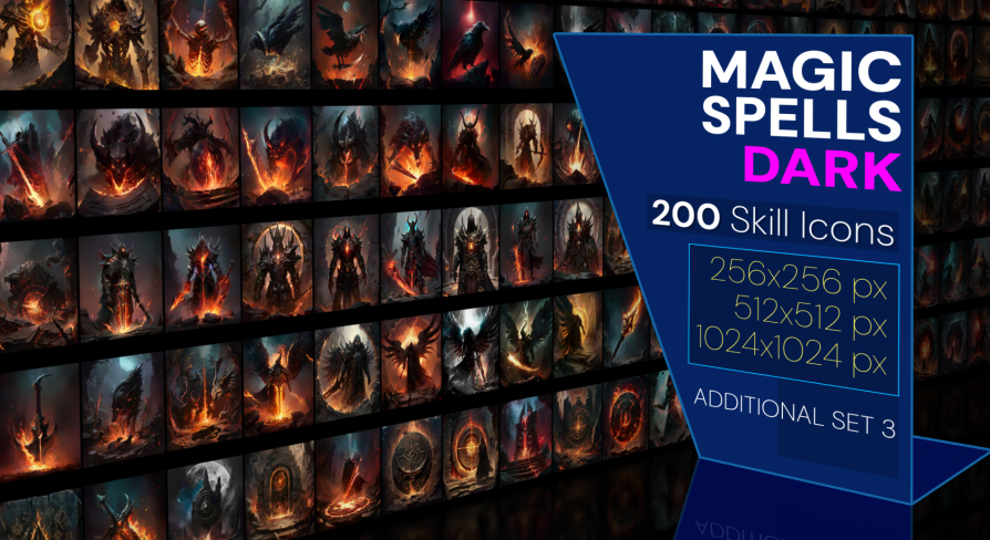 在二维资源创建的200 Extra Spell Icons Focused on Dark Magic - 虚幻引擎商城