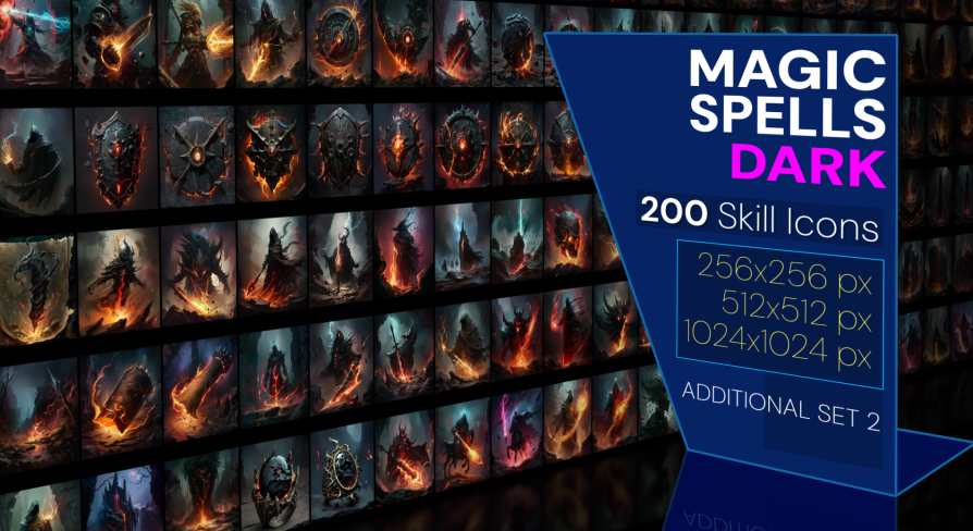 200 additional magical spell icons themed around - Dark, 카테고리 2D 애셋 ...