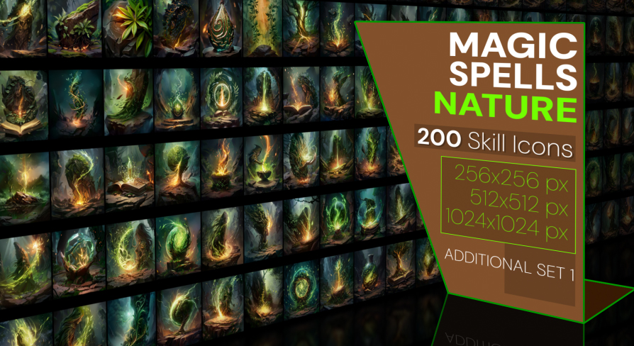 200 additional magical spell icons themed around - Nature, 카테고리 2D 애셋 ...