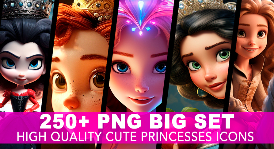 250+ Cute Princesses Avatars Icons BIG PACK：2Dアセット - UE マーケットプレイス
