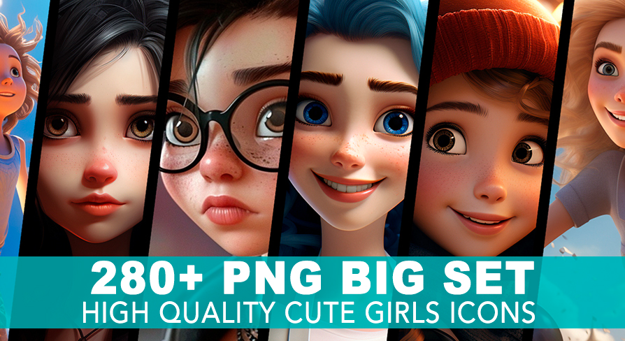 280+ Cute Girls Avatars Icons BIG PACK：2Dアセット - UE マーケットプレイス