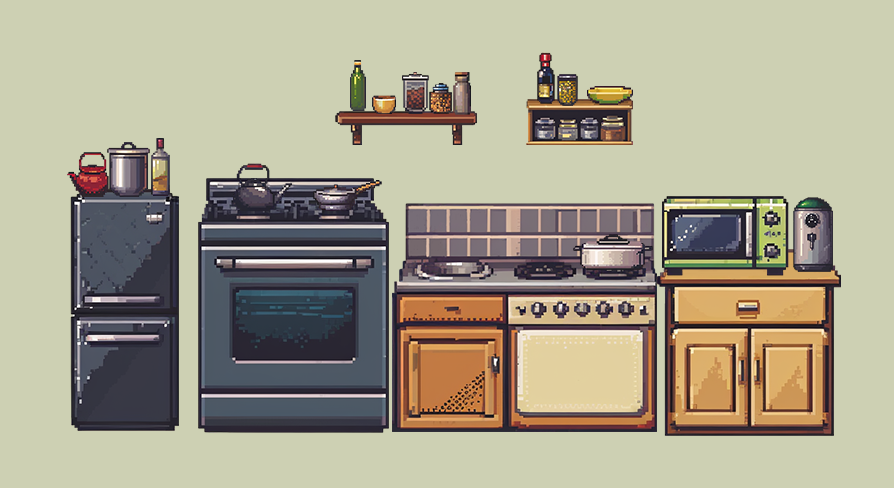 2D Pixel Kitchen Furniture 4：2Dアセット - UE マーケットプレイス