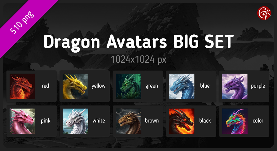 500 Dragon Avatars BIG SET, 카테고리 2D 애셋 - UE 마켓플레이스