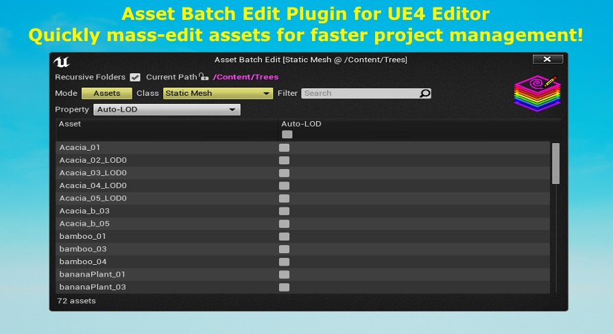 Asset Batch Edit Plugin For Ue4 Editor In Code Plugins Ue Marketplace