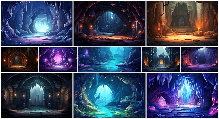 BACKGROUND - Stylized Cave 2：2Dアセット - UE マーケットプレイス