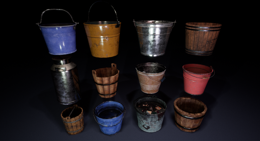 Buckets / 12 Assets, 카테고리 소품 - UE 마켓플레이스