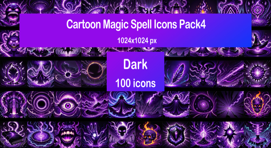 Cartoon Magic Spell Icons Pack4 - Dark：2Dアセット - UE マーケットプレイス