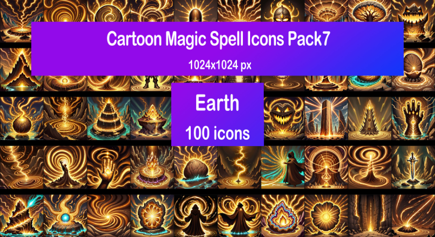 Cartoon Magic Spell Icons Pack7 - Earth：2Dアセット - UE マーケットプレイス