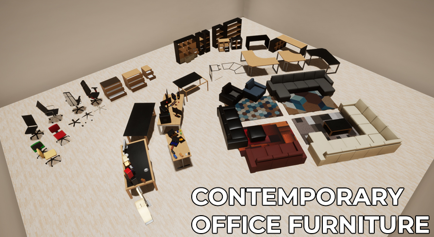 Modern / Contemporary Office Furniture Pack in Props - UE Marketplace