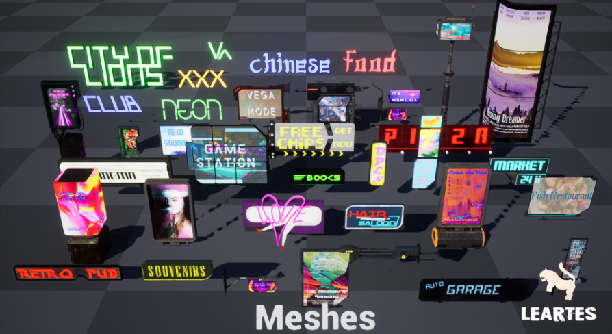 Cyberpunk Billboards / Signs Set ( 35 Unique Pieces ) in Props - UE ...