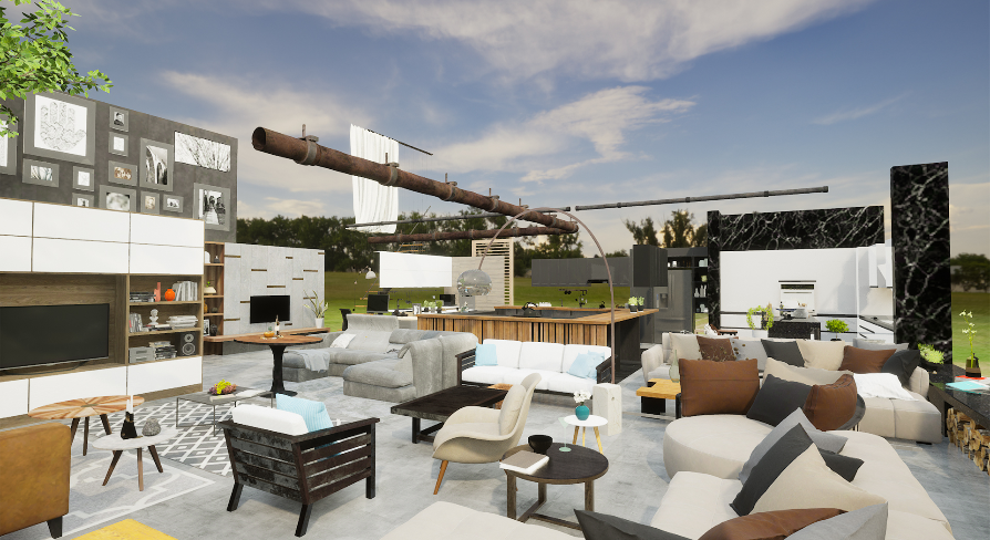 Detailed Interior Props Furniture and Foliage in Architectural ...