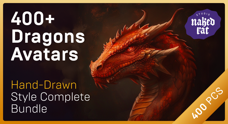 Dragons Avatar Portraits, Fantasy Dragon Avatars Icons SET in 2D Assets ...