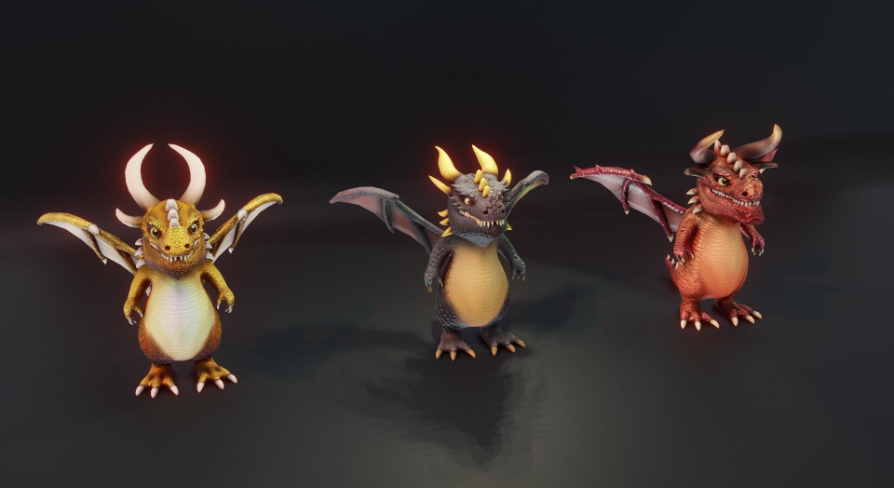 在角色创建的Dragons Pack: Black Dragon & Gold Dragon & Crystal Dragon 3D ...