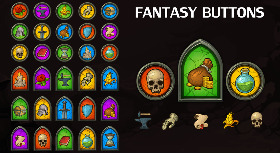 在二维资源创建的Fantasy Buttons - 虚幻引擎商城