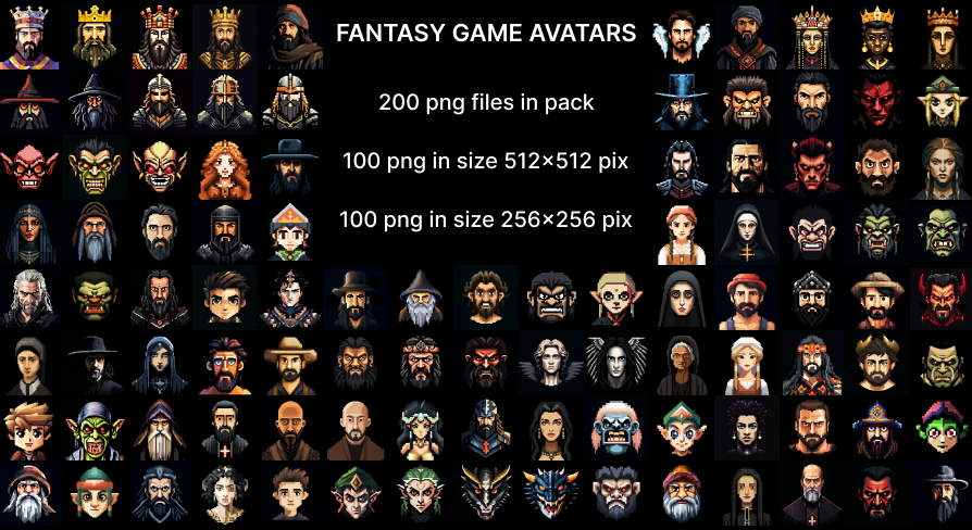 Fantasy Game Avatars - Pixel Art Icons, 카테고리 2D 애셋 - UE 마켓플레이스