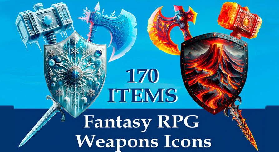 Fantasy RPG Weapons Icons - 170 Transparent Background 2D Art Pack ...