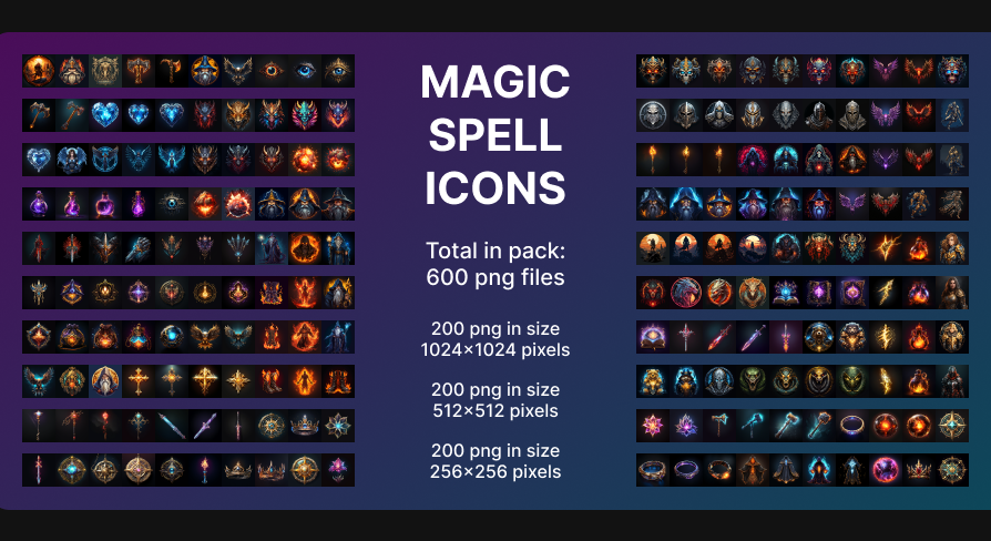 Fantasy Spell Icons - 200 PNG in 2D Assets - UE Marketplace