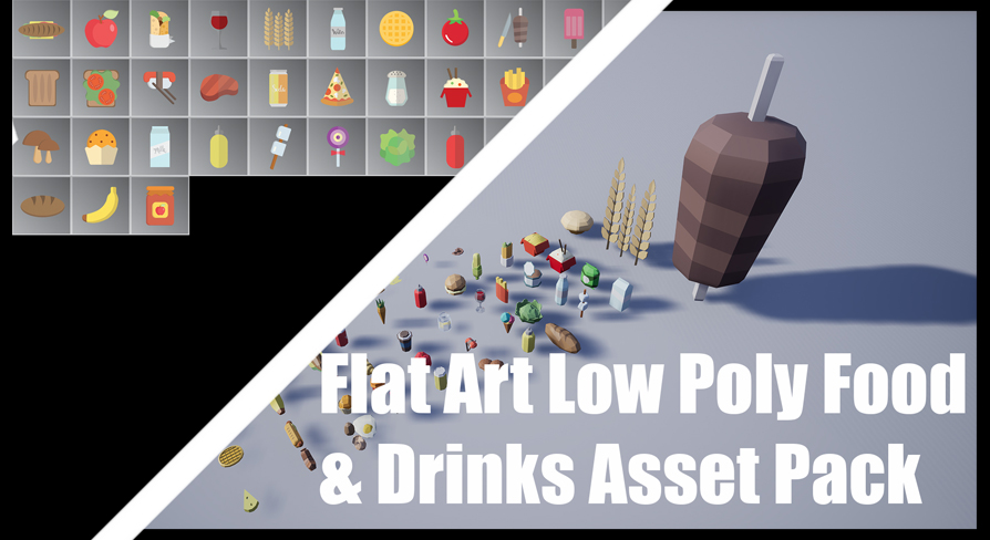 Flat Art & Low Poly Food Items Asset & Icon Pack in Props - UE Marketplace