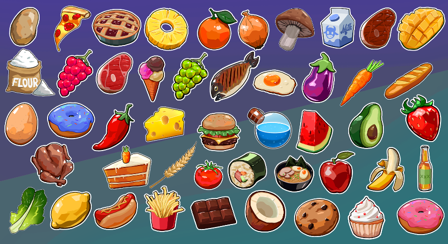 Food Icons - 50+ Stylized Anime Food Art Pack in 2D Assets - UE Marketplace