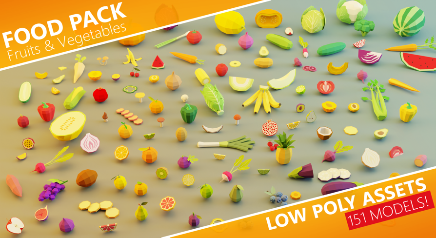 Food Pack: Low Poly Fruits & Vegetables：プロップ・小物 - UE マーケットプレイス