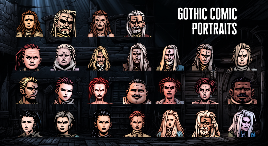 Gothic Comic-Style NPC Portraits - 197 Transparent Background Portraits ...