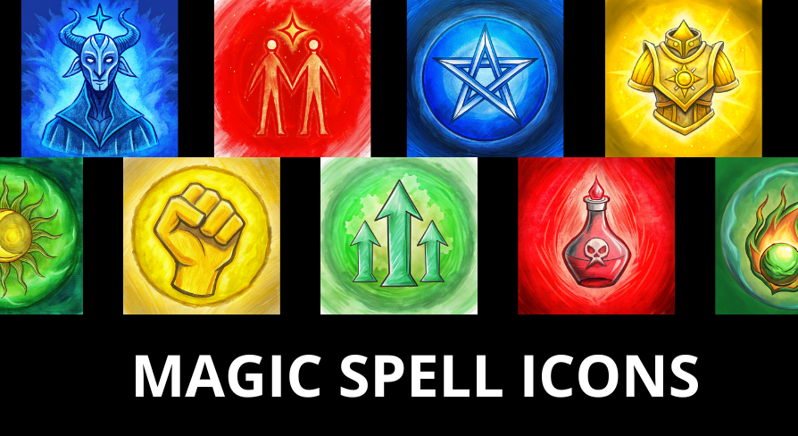 Hand-Painted Style Magic Icons Pack - 200 Unique 2D Assets for Fantasy ...
