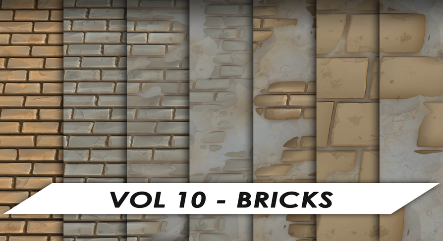 Hand Painted Textures - Vol 10 - Bricks 3：マテリアル - UE マーケットプレイス