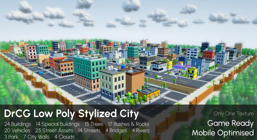 在环境创建的Modular Stylized Low Poly City , Game Ready, Mobile Optimized, AR ...