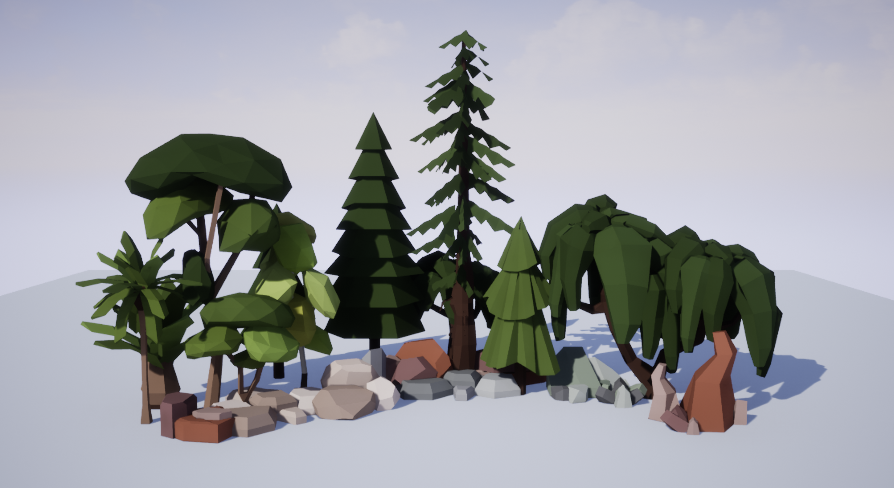 Low Poly Trees & Rocks in Props - UE Marketplace