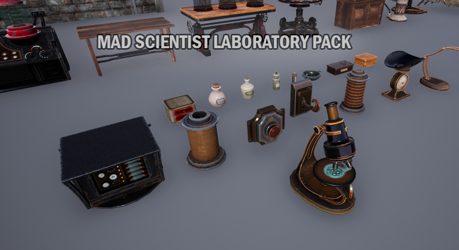 Mad scientist lab props pack in Props - UE Marketplace