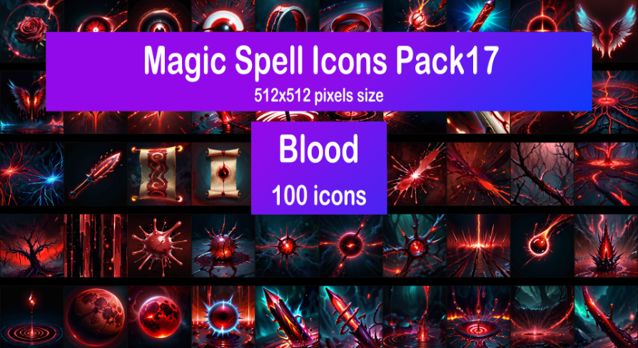 Magic Spell Icons Pack17 - Blood in 2D Assets - UE Marketplace