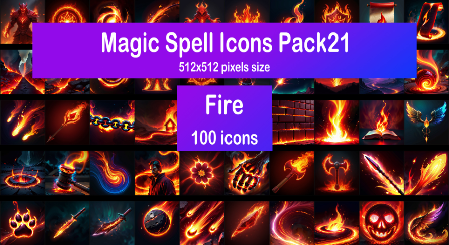 Magic Spell Icons Pack21 - Fire：2Dアセット - UE マーケットプレイス