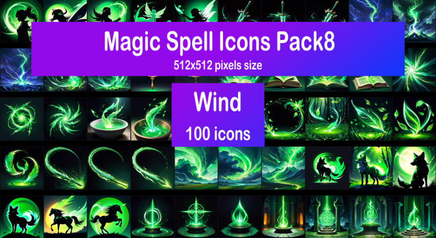 Magic Spell Icons Pack8 - Wind in 2D Assets - UE Marketplace