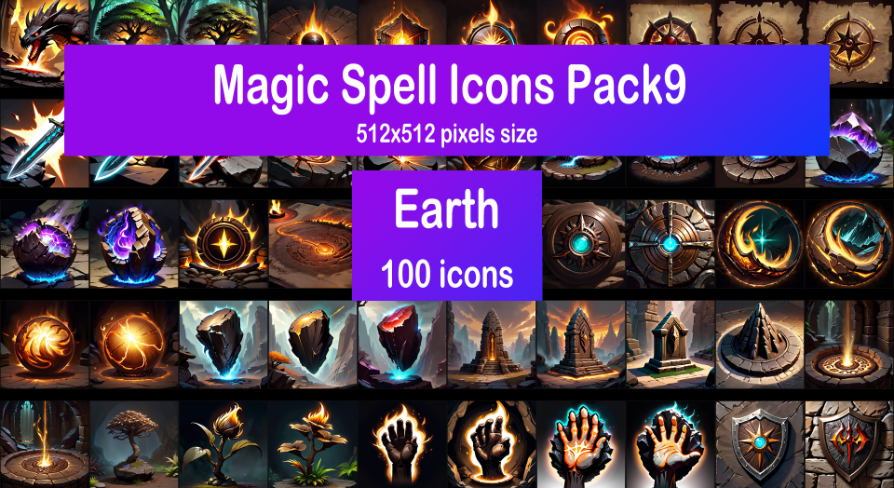 Magic Spell Icons Pack9 - Earth in 2D Assets - UE Marketplace
