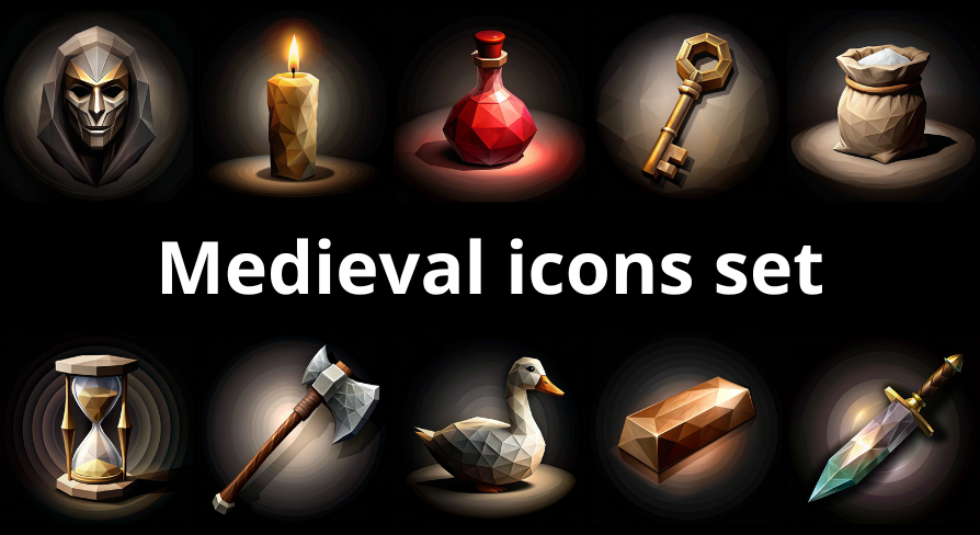 Medieval Low Poly Icon Mega Pack - 231 Icons for Fantasy and RPG Games：2Dアセット - UE マーケットプレイス