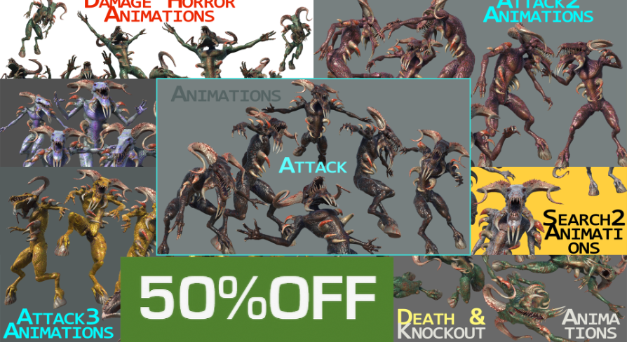 在动画创建的Mega Pack Horror Animations ( 7 packs) - 虚幻引擎商城