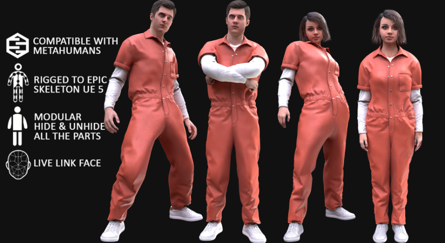 Men's and Women's Prison Outfits - Modular - Rigged in Characters - UE ...