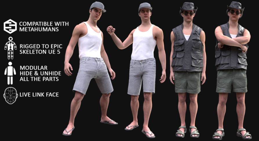 在角色创建的Men's and Women's Summer Outfits 11 - Modular - Rigged - 虚幻引擎商城