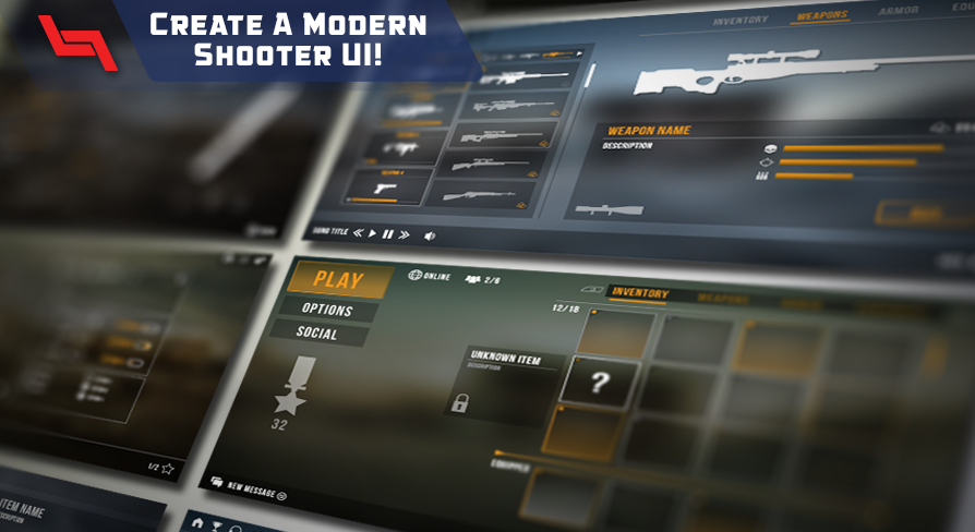 在二维资源创建的Military Shooter Themed UI Elements - 虚幻引擎商城