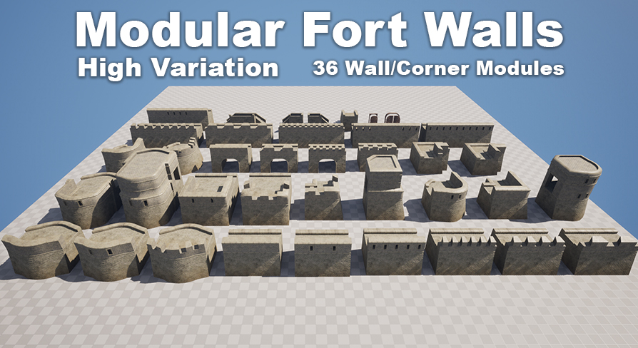 Modular Defense Fort Walls in Props - UE Marketplace